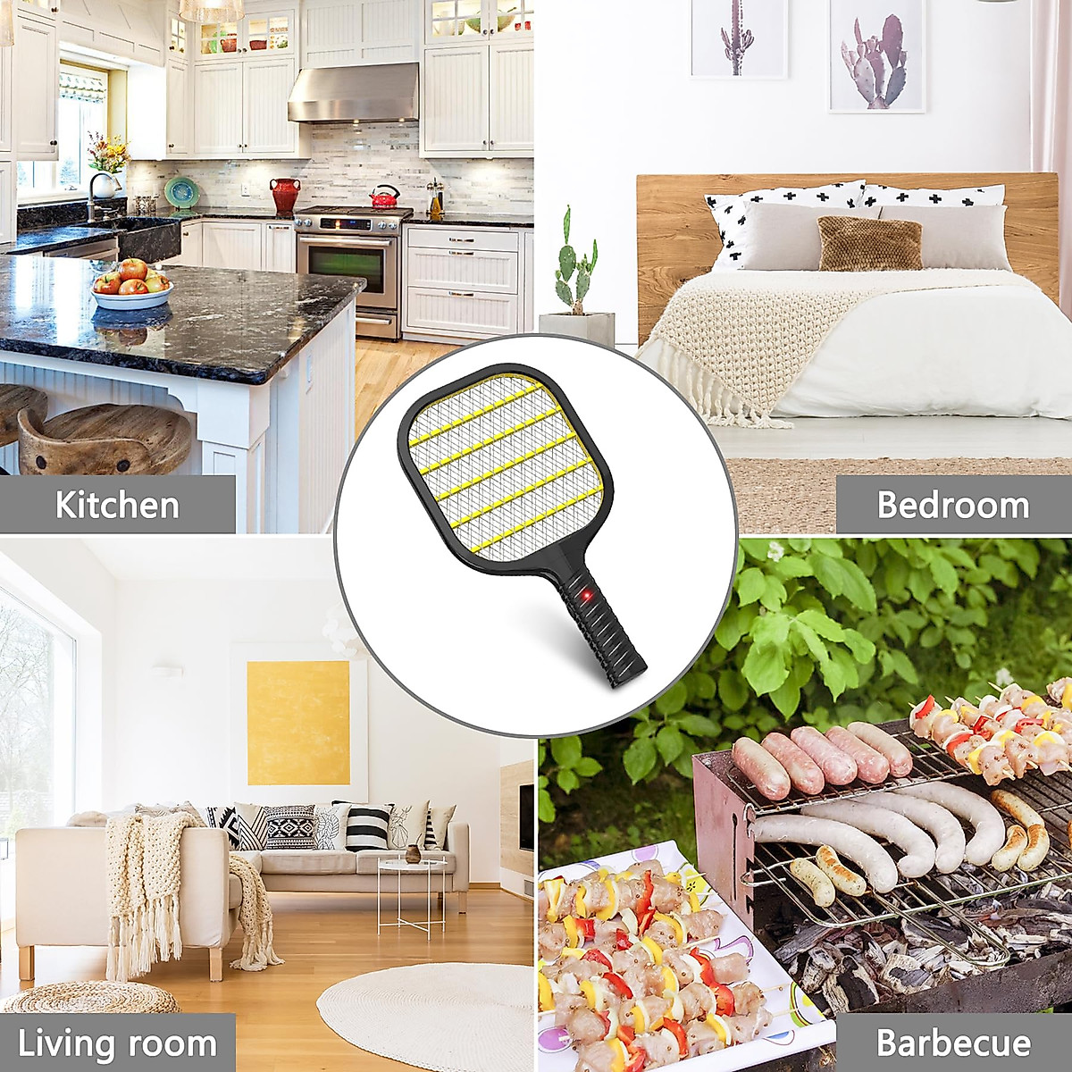 LUOJIBIE Electric Fly Swatter, Battery Operated Bug Zapper Racket, Ultralight Handheld Mosquito Killer for Indoor & Outdoor Pest Control