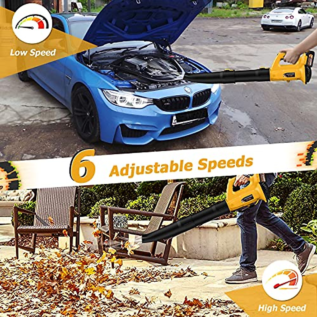 BHY 320 CFM 150 MPH Cordless Leaf Blower with 4.0Ah Battery & Charger, 6-Speed Dial, 2 Section Tubes - Electric Battery Powered Leaf Blower, Versatile and Easy to Use for Yard Work, Dust, Snow Debris