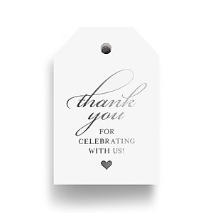 Bliss Collections Thank You Tags, 50 Real Silver Foil Gift Tags for Weddings, Receptions, Bridal Showers, Baby Shower Favors, Engagement Parties, Special Events, Thank You for Celebrating with Us