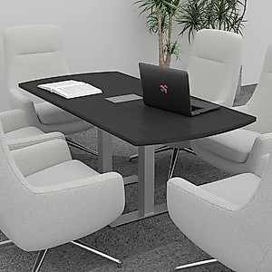SKUTCHI DESIGNS INC. 6 Person Small Arc Rectangle Conference Table with T Bases and Power Module | Harmony Series | 6' Meeting Room Table | Asian Night | Factory Clearance