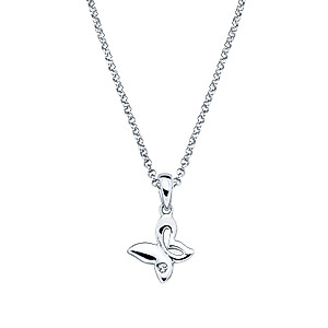 Little Diva Diamonds .925 Sterling Silver Diamond Accent Pendant Necklace (Side Butterfly) (I Color, I1 Clarity)