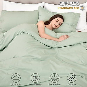 PHF Sage Green Duvet Cover Queen Size, Comfy Lightweight Skin-Friendly Comforter Cover Set with Button Closure, Soft Durable Bedding Collection with 2 Pillowcases for All Season, 90" x 90"