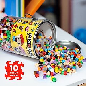 Pix Brix Pixel Art Puzzle Bricks Bucket – 1,500 Piece Pixel Art Kit with 10 Colors, Medium Palette – Patented Interlocking Building Bricks, Create 2D and 3D Builds – Stem Toys, for Age 6 Plus
