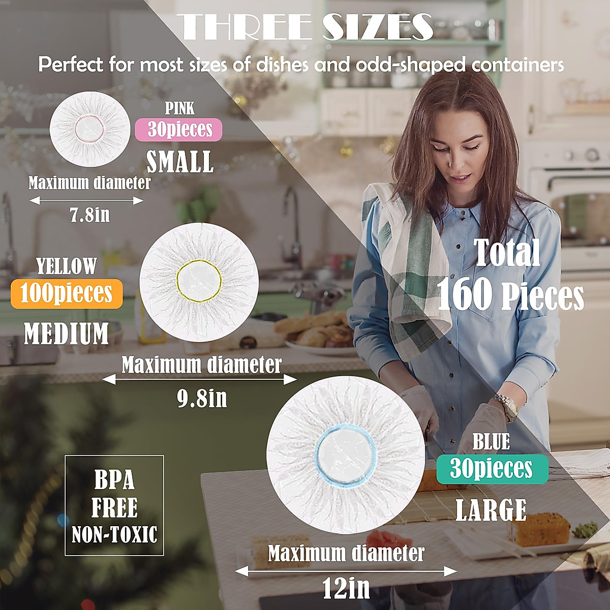 160pcs Fresh Keeping Bags Canning Lids, Plastic Sealing Elastic Stretch Adjustable Bowl Lids,Bowl Covers for Bread Proofing.