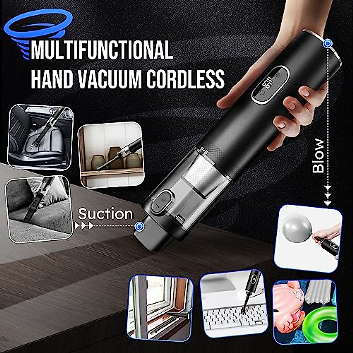 Coransi Car Vacuum Cleaner High Power 13000PA, Hand Vacuum Cordless Ultra-Lightweight 1.24lbs, Portable Car Vacuum Cleaner with Air Blower, Handheld Vacuum Wireless with LED for Pet Hairs