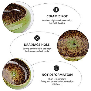 Succulent Pot, 18cm Ceramic Flower Pot with Drain Hole Round Glazed Planter, Hydroponic Gardening Pot Bonsai Pots for Cactus, (Green)