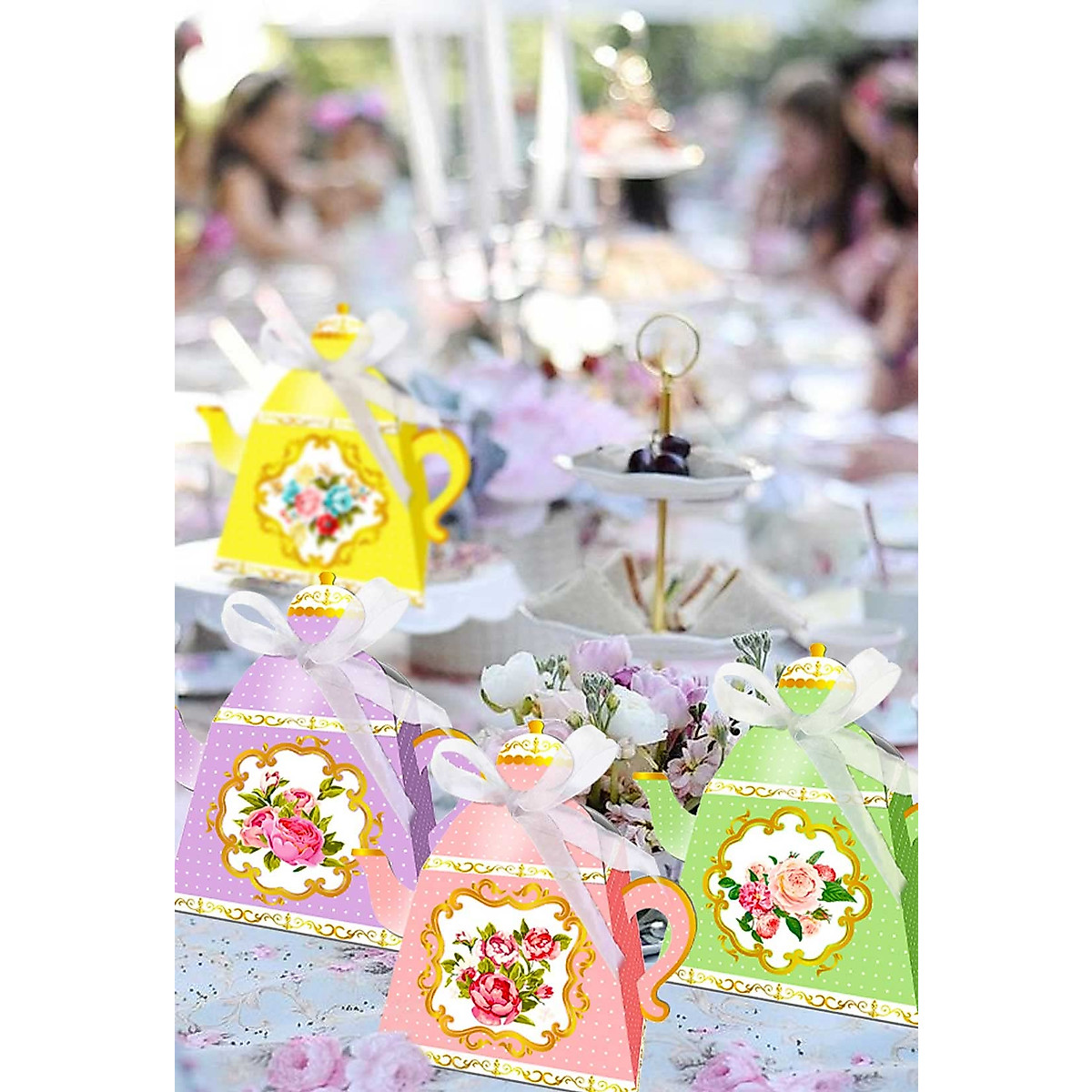 LaVenty 12 PCS Floral Tea Party Favor Bags Lets Partea Party Supplies Lets Partea Party Favor Boxes Tea Party Party Supplies Tea Party