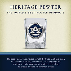Heritage Pewter University of Auburn Square Shot Glass | Hand-Sculpted 1.5 Ounce Shot Glass | Intricately Crafted Metal Pewter Alma Mater Inlay