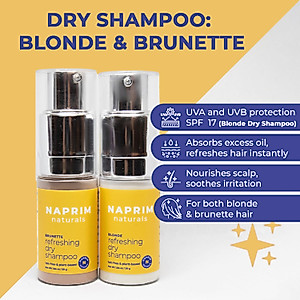 Naprim Naturals Nourishing Dry Shampoo Hair Powder for Blonde - Talc-Free Oil Absorption for Lightweight Volume - No Residue UV Protection Non-Aerosol - Travel-Friendly Hair Care (30g)