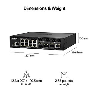 QNAP 10-Port 10GbE Half-Width Rackmount Layer 2 Managed Switch with 2 x 10GbE SFP+/RJ45 Combo and 8 x 2.5GbE RJ45 Ports (QSW-M2108R-2C-US)