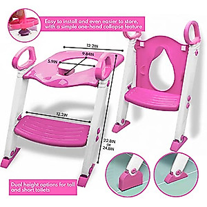 Potty Training Seat with Step Stool Ladder, Alayna Potty Training Toilet for Kids Boys Girls Toddlers Baby-Comfortable Safe Foldable Adjustable Potty Seat Trainer with Anti-Slip Pads Ladder