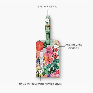 RIFLE PAPER CO. Garden Party Luggage Tag for Suitcase and Luggage, Travel Must Have Accessory for Women, Bag Tags Printed in Full Color with Foil Stamped Logo, 4.33" L × 2.75" W