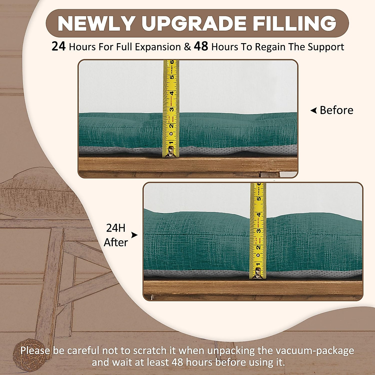 downluxe Indoor Bench Cushion for Indoor Furniture, Non-Slip Tufted Overstuffed Textured Memory Foam Bench Seat Cushion, 36" X 14" X 4", Green, 1 Pack