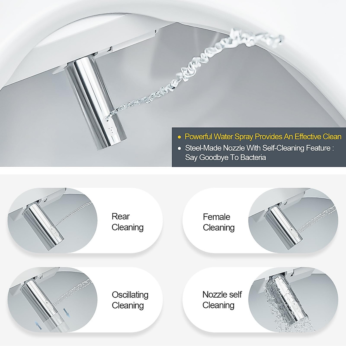 ZMJH A102DS-W Electronic Bidet Toilet Seat, Round, Smart Unlimited Warm Water, Heated Seat with Slow Closes, Vortex Wash, Warm Dryer, Rear and Front Wash, Remote Control, Night Light, White