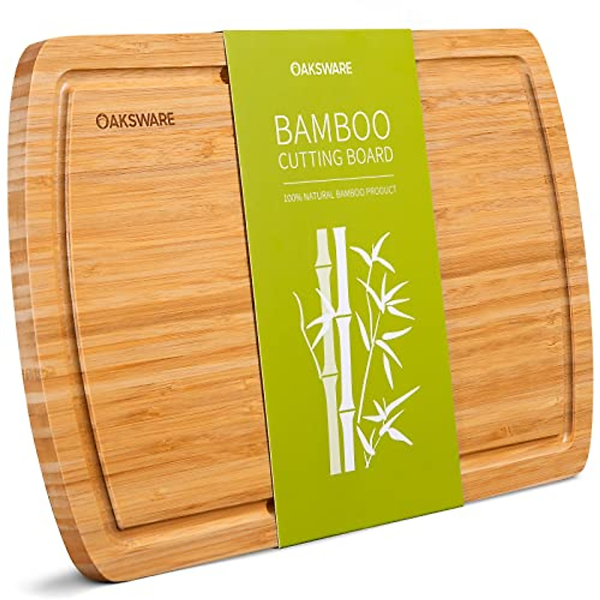 OAKSWARE Pre-Oiled Bamboo Cutting Board, Kitchen Chopping Boards with Juice Groove for Meat, Cheese, Fruit & Vegetables-100% Organic Bamboo Butcher Block Carving Board