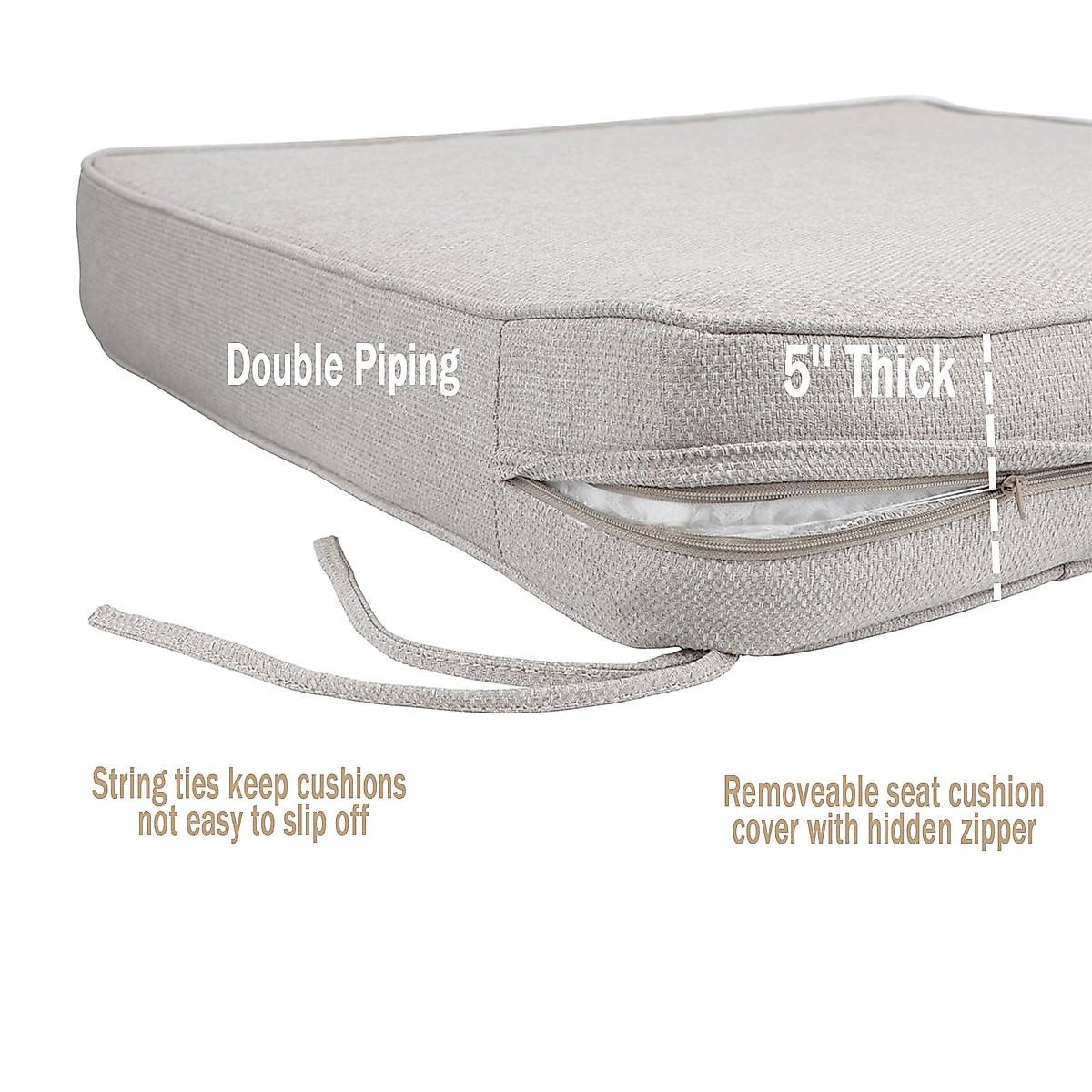 UXIUDEU Outdoor Chair Cushions 24 x 24 Inch Waterproof Fade Resistant Patio Furniture Cushions for Garden Sofa Couch Removable Bottom Cover with Ties Beige