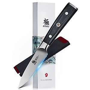 KYOKU 3.5" Paring Knife, Samurai Series Peeling Knife with Pakkawood Handle, Japanese High Carbon Steel Sharp Knife, Full Tang Small Kitchen Knife for Fruit Peeling & Slicing with Sheath and Case