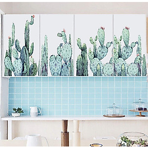 BIBITIME Cactus Wall Decal Green Plants Flower Vinyl Sticker Peel and Stick Home Art PVC Murals for Living Room Nursery Bedroom Children Kids Room Decor (DIY, Cactus - 1 Set)