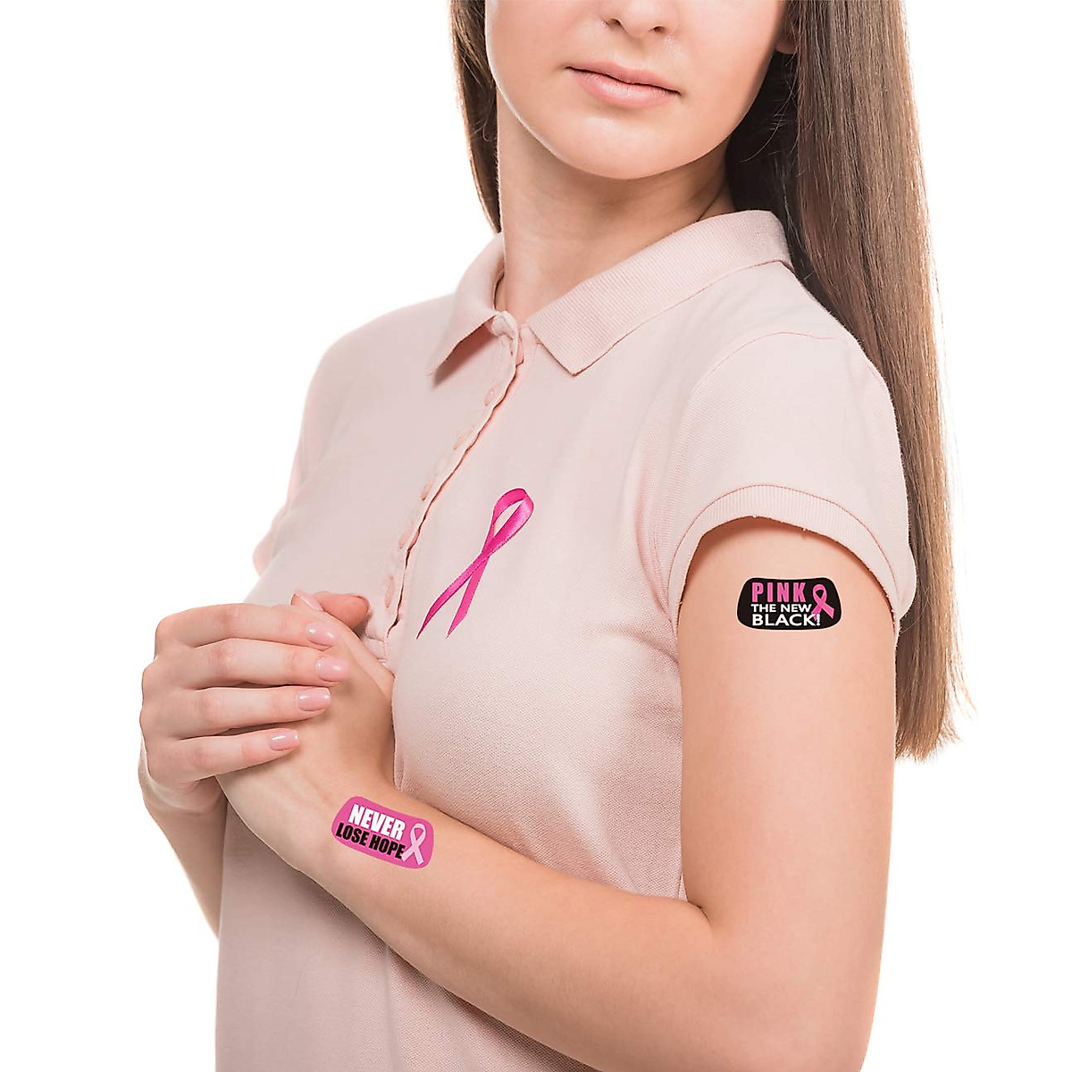 Breast Cancer Awareness Face Tattoos Temporary - Pink Ribbon /Walk/Football/Run/Fundraising Giveaways Favors 144Ct