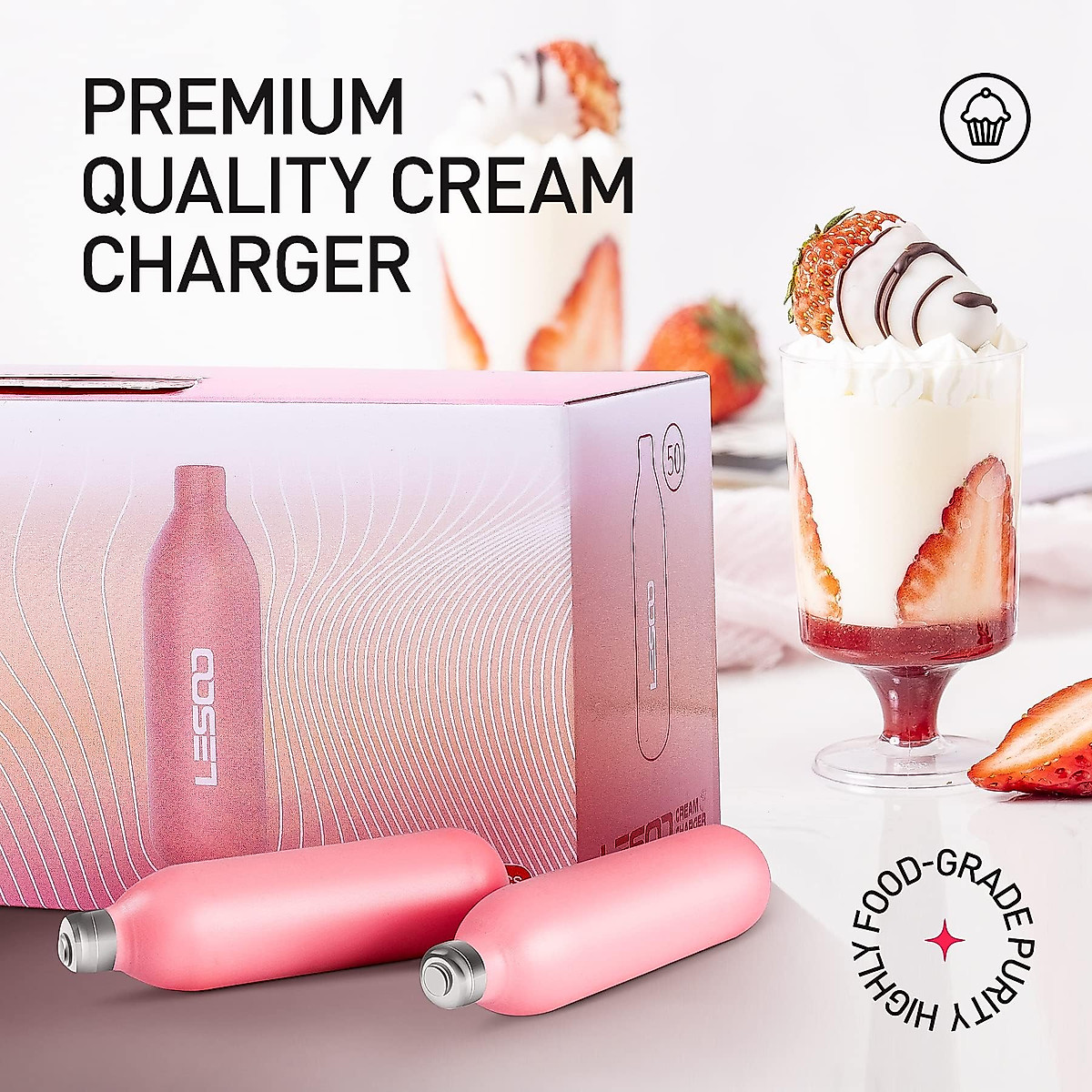 LesooWhip Whip Cream Charger, Pure Nitrous Oxide Cartridges 300-Pack 8.2g Whipped Cream Charger for Cream Maker (set of 6)