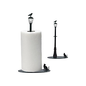 Kitchen Decor Dog Vs. Cat - Black Metal Paper Towel Dispenser & Countertop Kitchen Paper Towel Holder - Cat Lover Gifts for Women, Funny Cat Gifts for Cat Lovers, (Cat & Crow - Black)