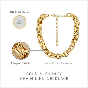 Ettika Chunky Gold Necklace. Gold Necklace, Bold & Chunky 18k Gold Plated Chain. Chunky Chain Necklace Women, Jewelry