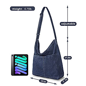 Denim Shoulder Bag for Women Hobo Tote Bag, Canvas Messenger Bag Large Crossbody Handbag, Jean Bag for Travel Work School