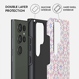 BURGA Phone Case Compatible with Samsung Galaxy S23 ULTRA - Hybrid 2-Layer Hard Shell + Silicone Protective Case -Light Pink Moroccan Marrakesh Tile Pattern Mosaic - Scratch-Resistant Shockproof Cover