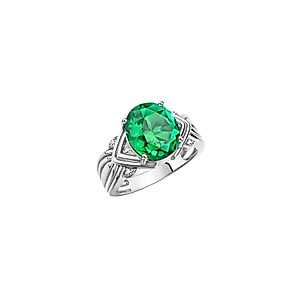 Rylos Rings for Women Sterling Silver Ring 12X10MM Gemstone & Diamonds Great Ring for Middle or Pointer Finger May Emerald Jewelry Size 11