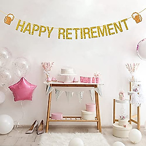 Happy Retirement Banner, Gold Gliter Retirement Theme Party Decorations, I'm Retired | Farewell Party, Finally Retiring Party Banner Decors Supplies