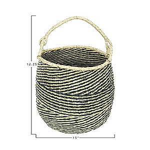 Bloomingville 21.25" H Handwoven Seagrass Handle Basket, Black