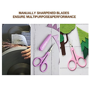 PAFASON 4" Stainless Steel Detail Craft Scissors Set with Straight & Precise Tips & Safety Cover Ideal for Scrapbooking, Paper Cutting, Sewing, Crafting, Quilting