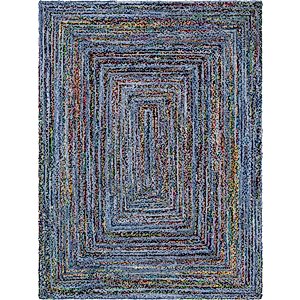 Unique Loom Braided Chindi Collection Casual Modern Blue/Dark Blue Area Rug (9' 0 x 12' 0)