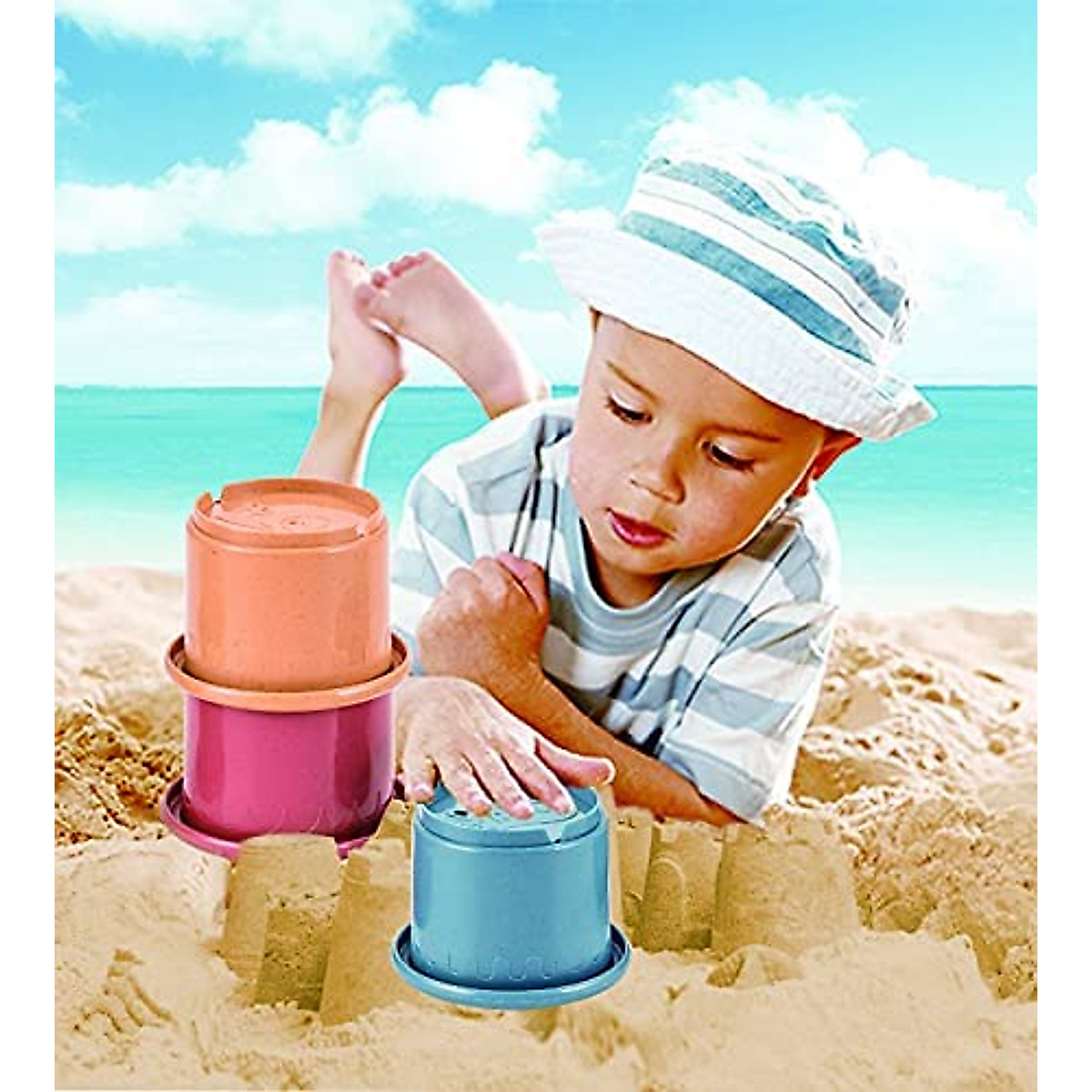 Belle Bear Stacking Cups Baby Toy, Bathing Toys and Building Toy for Early Educational Develop Toy Gifts for Boys and Girls（8 Pcs ）