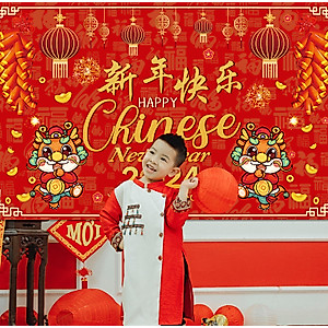 JKQ Red Chinese New Year Backdrop Banner 73 x 43 Inch Large Size Chinese 2023 New Year Background Banner Year of The Rabbit Party Decorations Spring Festival Holiday Indoor Outdoor Photo Booth Props