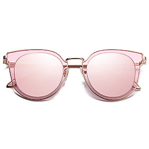 SOJOS Fashion Round Polarized Sunglasses for Women UV400 Mirrored Lens SJ1057 with Rose Gold Frame/Pink Mirrored Lens