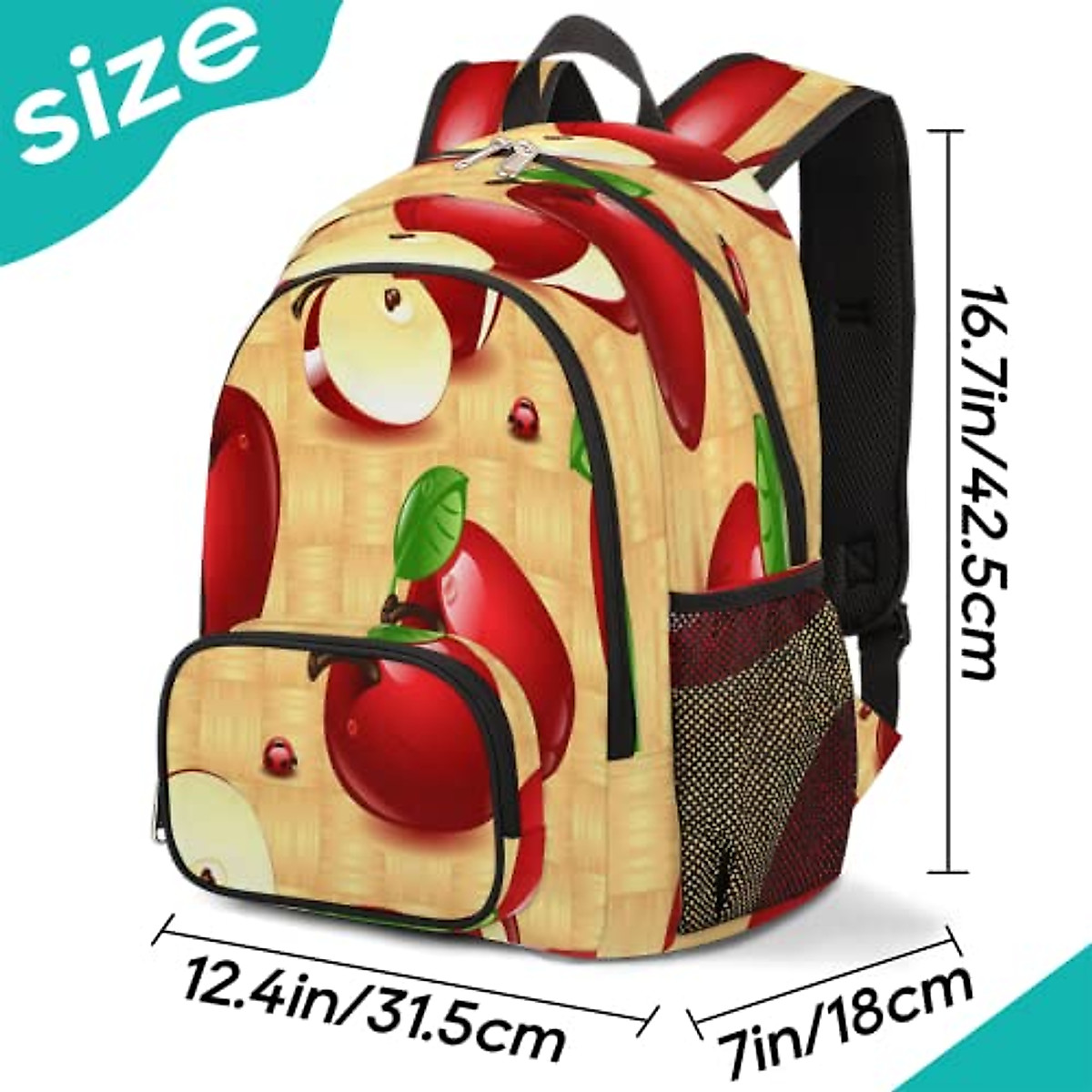 Apples Pattern Bookbag School Backpack Teens Girls Boys Schoolbag Shoulder Computer Hiking Gym Travel Casual Travel Daypack