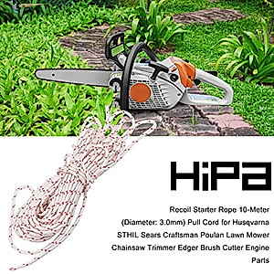 Hipa Recoil Starter Rope 10-Meter (Diameter: 3.0mm) Pull Cord for Husqvarna STHIL Sears Craftsman Poulan Lawn Mower Chainsaw Trimmer Edger Brush Cutter Engine Parts
