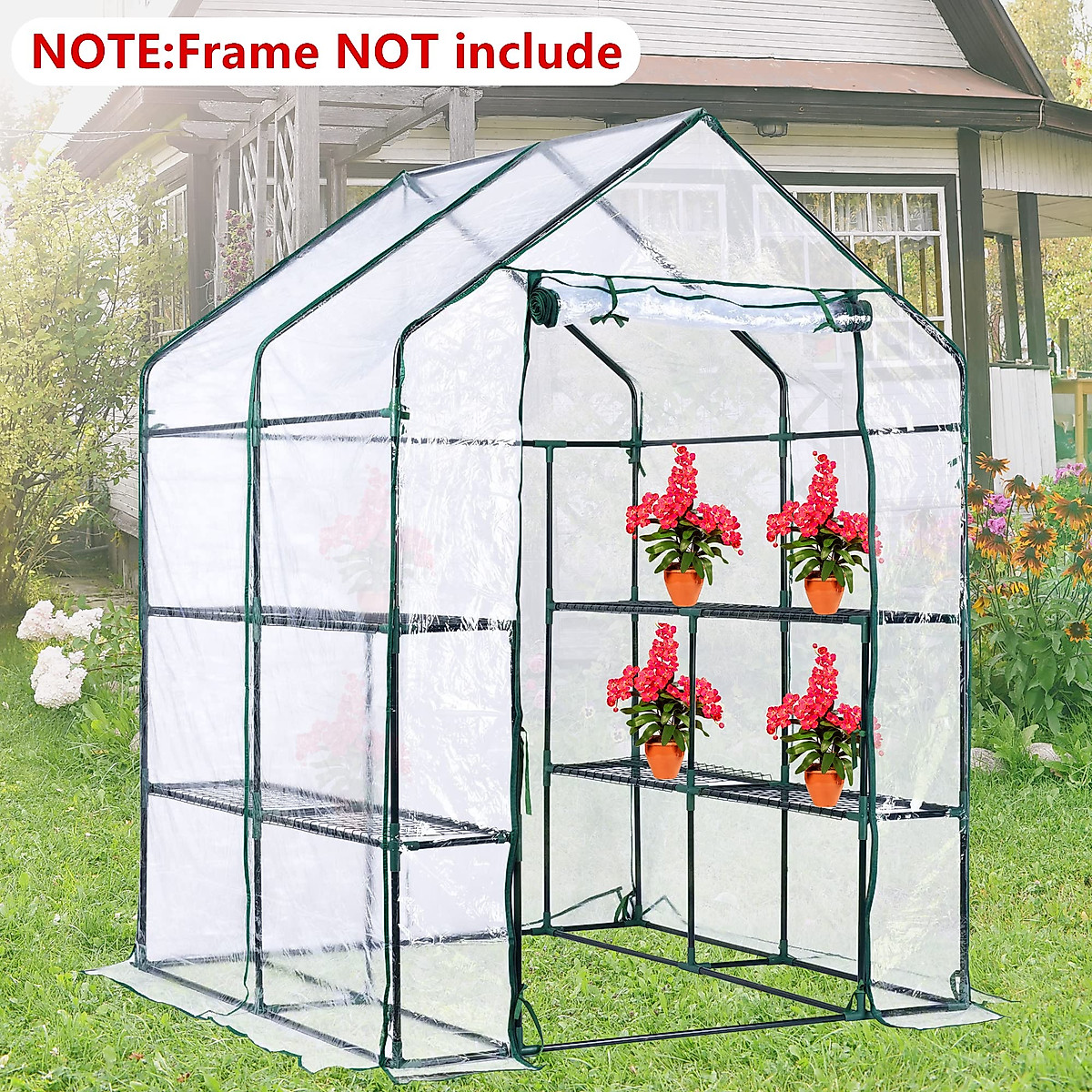 DECOHS Walk-in Greenhouse Replacement Cover with Roll-Up Zipper Door -56x56x76 inch PVC Greenhouse Cover for Outdoor Plant Gardening Plants Cold Frost Protection Wind Rain Proof(Frame Not Include)