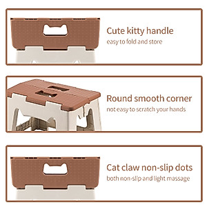 M Crumt Kitty Folding Stool, 9 Inches, Non-Slip Folding Step Stool,Great for Kitchen, Bathroom, Bedroom, Kids or Adults (Khaki)