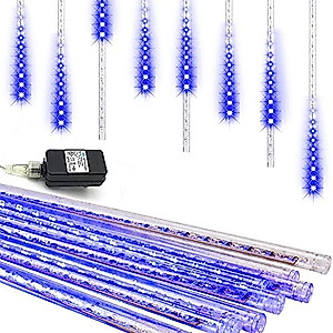 Weepong Meteor Shower Lights Outdoor Christmas Lights UL Certified Falling Rain Lights 12Inch 8Tubes Rain Drop Lights Snowfall Icicle Cascading String Lights for Xmas Holiday Tree Garden Decor Blue