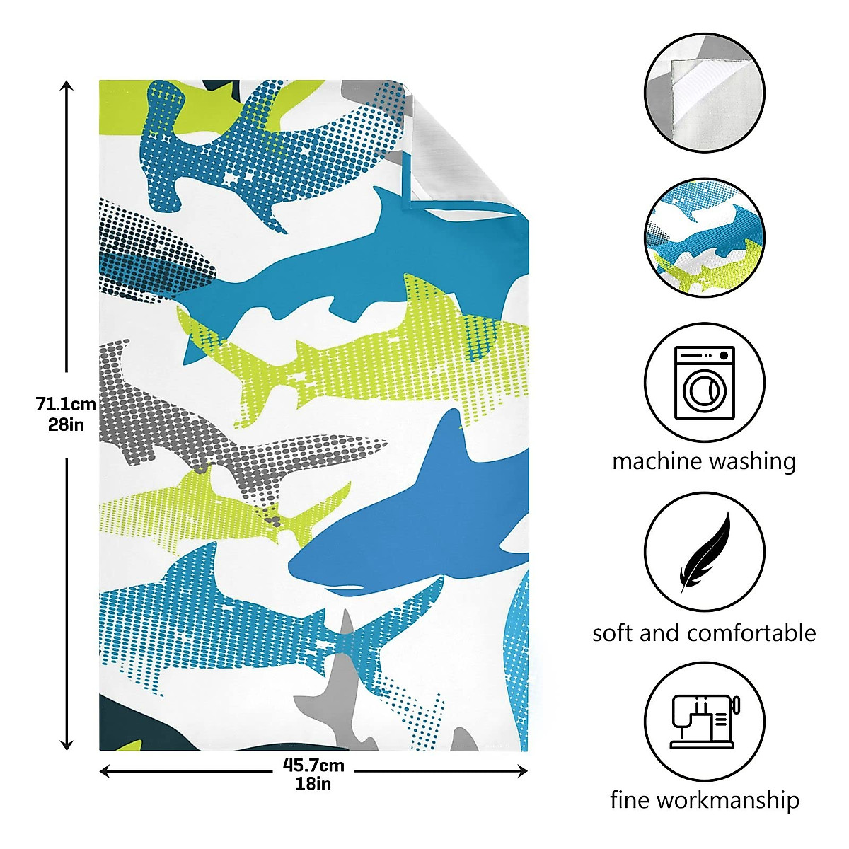 xigua Shark Kitchen Towels Set of 1, Soft Absorbent Drying Dishcloths Dish Towels with Hanging Loop for Kitchen Bathroom Bar Home Decor, 18 x 28 Inch