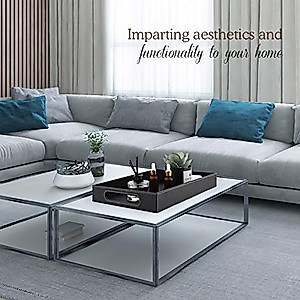 Luxspire Valet Tray with Handles, 15"Large PU Decorative Ottoman Serving Tray, Coffee Table Tray, Catchall Tray Countertop Storage, Mens Vanity Tray for Jewelry Key Cologne Nightstand Organizer, Black