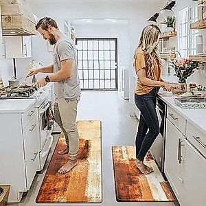 KIMDOE Boho Kitchen Rugs and Mats 2PCS Cushioned Anti Fatigue Kitchen Mat Non-Skid Waterproof Kitchen Runner Rug Ergonomic Comfort Standing Mat for Home Decor,Floors,Office,Laundry,Abstract Orange