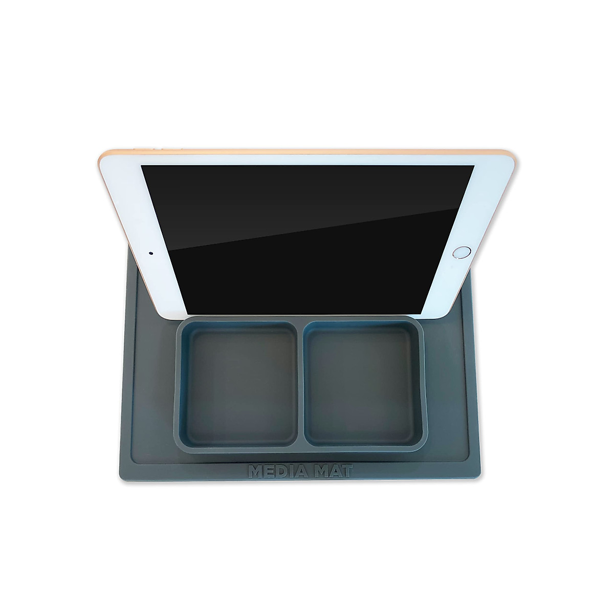 Media Mat - Silicone Food Placemat with Built-in Tablet/Phone/Media Stand for Kids, Toddler, Baby (Charcoal) Dishwasher Safe, Easy to Clean