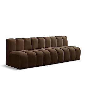 Meridian Furniture 103Brown-S3F Arc Collection Modern | Contemporary Modular Sofa with Soft Brown Velvet, Deep Channel Tufting, Modular Design, 89.5" W x 31" D x 30" H, Brown