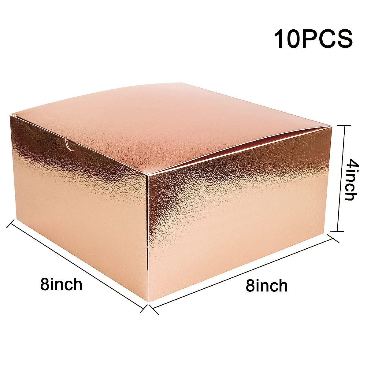 10 Pack Gift Boxes Rose Gold 8x8x4 Inches, Bridesmaid Proposal Gift Box Set with Ribbon，Paper Gift Box with Lids for Wedding Present, Cupcake Boxes, Birthday Party Favor, Engagements and Christmas