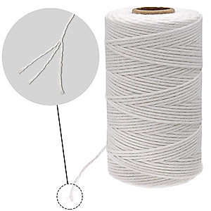White String,100M/328 Feet Cotton String Bakers Twine,2MM Kitchen Cooking String Twine,Cotton Butcher's Twine String for Meat and Roasting,Packing String for DIY Crafts and Gift Wrapping,Garden Twine
