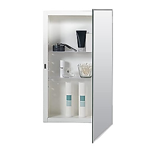 Zenna Home Frameless Mirror Medicine Cabinet, 16" W x 26" H, Made for Recessed or Surface Mount, Powder Coated Steel Body, with Beveled Edge Mirrored Door and 2 Storage Shelves