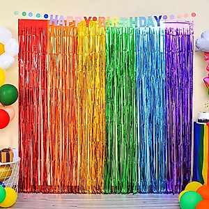CANREVEL 2 Pack 3.3x8.2 Feet Rainbow Foil Fringe Backdrop Curtains, Tinsel Streamers Birthday Party Decorations, Photo Booth Props Backdrop for Wedding Engagement Bridal Shower Unicorn